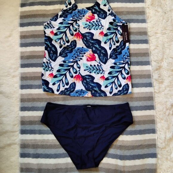 Holipick | Swim | Yonique Halter Floral High Neck Keyhole Tankini ...